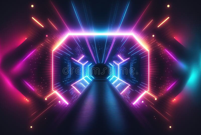 Futuristic Technology Background of Neon Light Corridor Stock ...