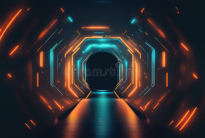 Futuristic Technology Background of Neon Light Tunnel Stock ...