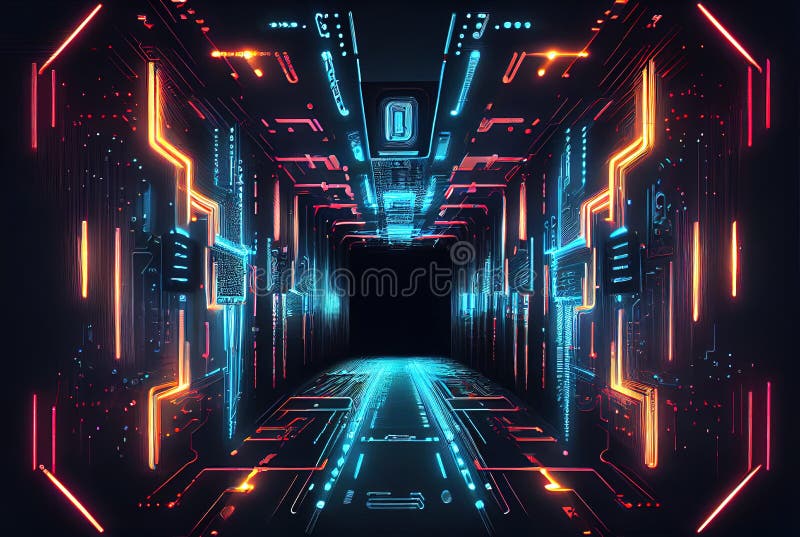 Futuristic Technology Background of Neon Light Tunnel Stock ...