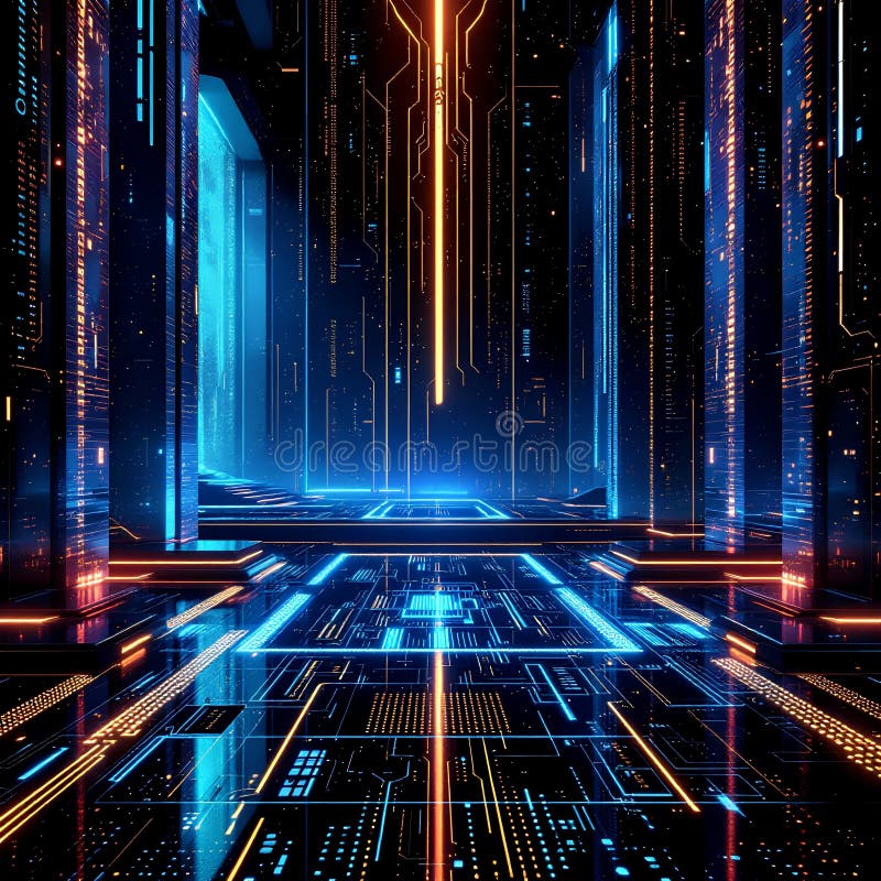 Futuristic Technology Backgrounds with Neon Lights and Digital Circuits. Tech Designs Stock ...