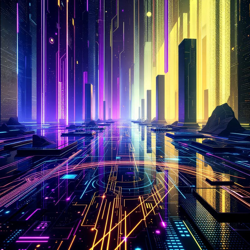Futuristic Technology Backgrounds with Neon Lights and Digital Circuits ...