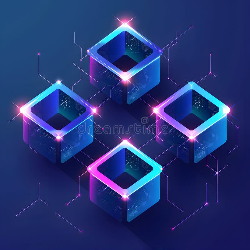 Futuristic Technology Blockchain Concept with Glowing Cubes Stock Photo ...