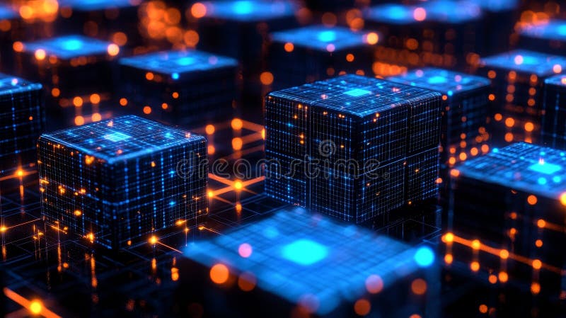 Futuristic Technology Blue and Orange Fiber Optic Network, Data ...