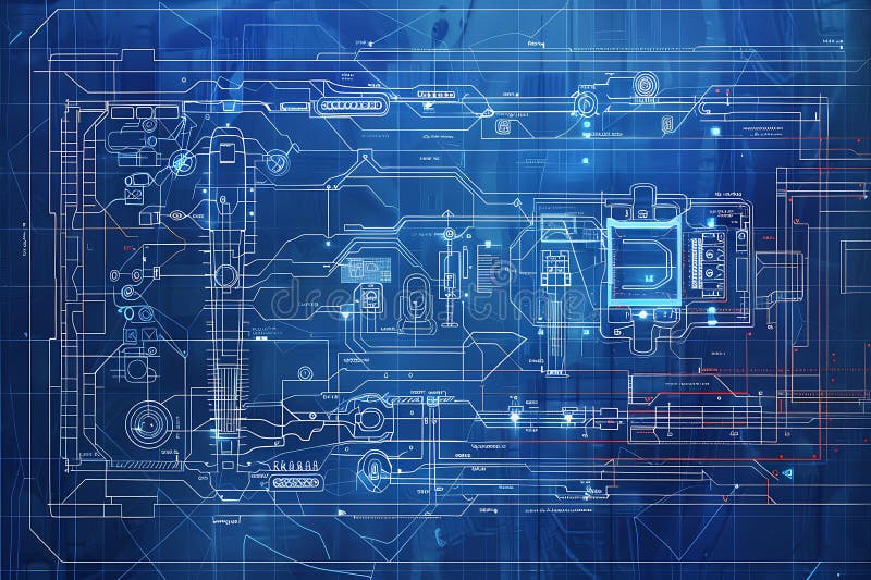 Futuristic Technology Blueprint Digital Circuitry System Design Stock ...