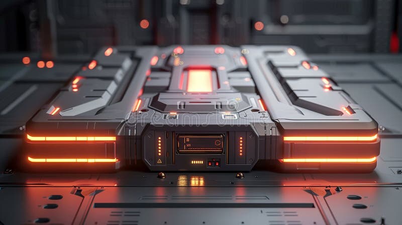 Futuristic Technology Box with Orange Lights in a Sci-fi Setting Stock ...