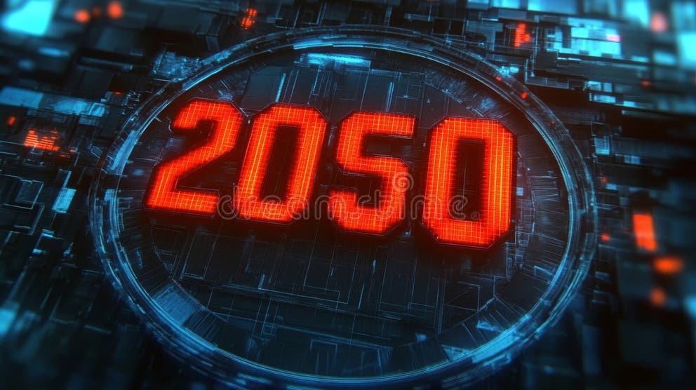 Futuristic Technology Bright Red Digital Number 2050 Glowing on ...