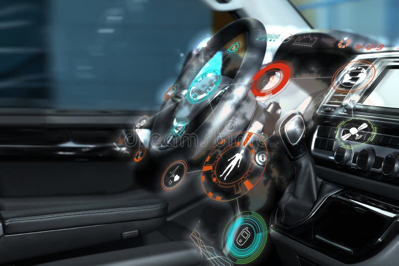 Futuristic. Car Interior with Graphical User Interface Stock Image ...