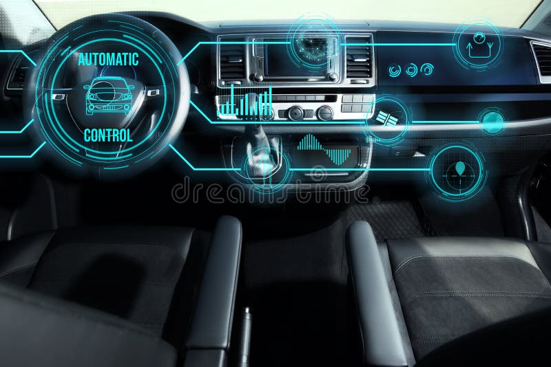 Futuristic. Car Interior with Graphical User Interface Stock ...