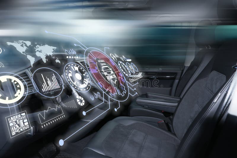 Futuristic. Car Interior with Graphical User Interface Stock Photo ...