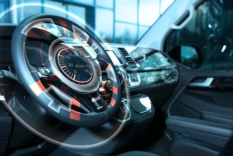Futuristic. Car Interior with Graphical User Interface Stock ...