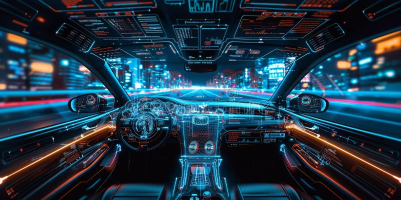 Futuristic Technology. Car Interior with Graphical User Interface Stock ...