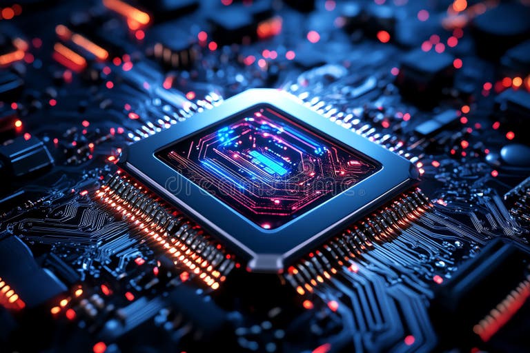 Futuristic Technology Chip Floating in Space with Holographic Details ...