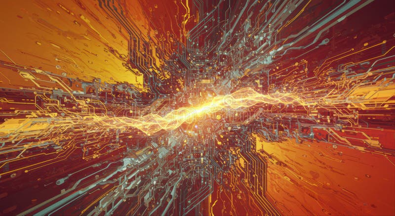 An Abstract Circuit Board Radiating with Orange Energy and Intricate ...