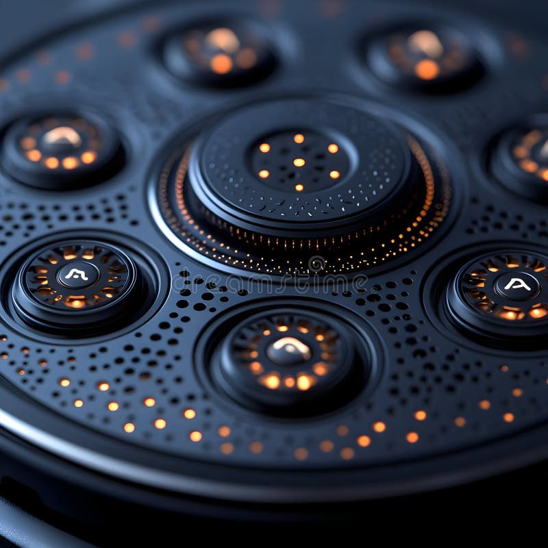 Futuristic Technology Circular Panel with Lights 3D Illustration Stock ...