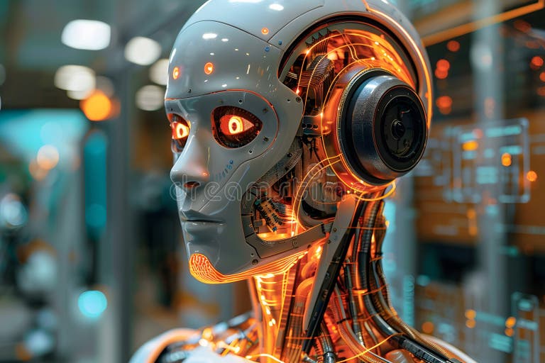 Futuristic Technology Concept: Advanced AI Robot with Neural Interface ...