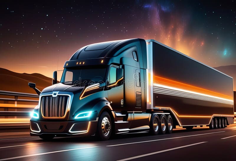 Futuristic Technology Concept: Autonomous Semi Truck with Cargo Trailer ...