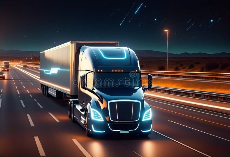 Futuristic Technology Concept: Autonomous Semi Truck with Cargo Trailer Drives Stock ...