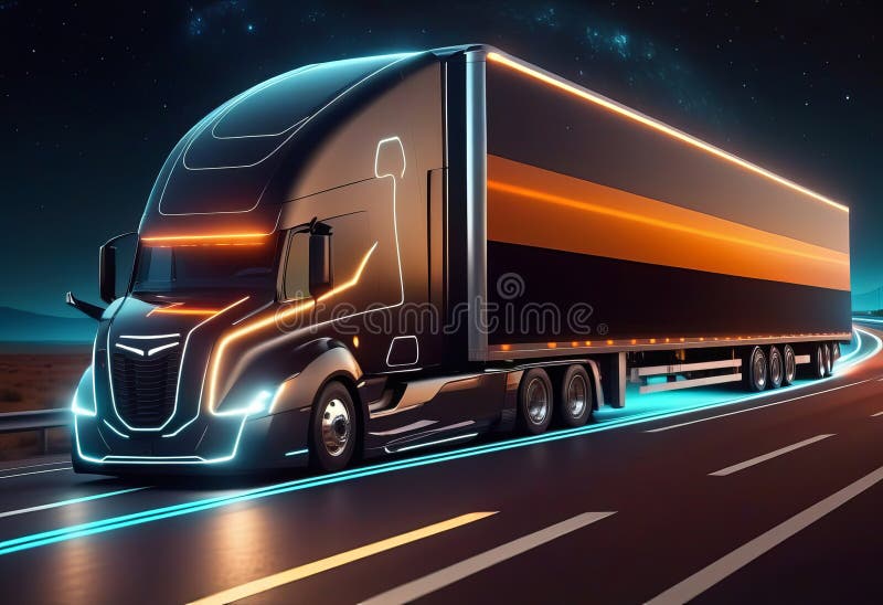Futuristic Technology Concept: Autonomous Semi Truck with Cargo Trailer Drives Stock ...