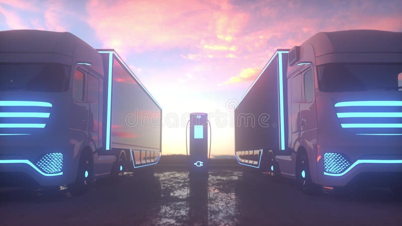 Futuristic Technology Concept: Autonomous Semi Truck with Cargo Trailer. Futuristic Logistic ...