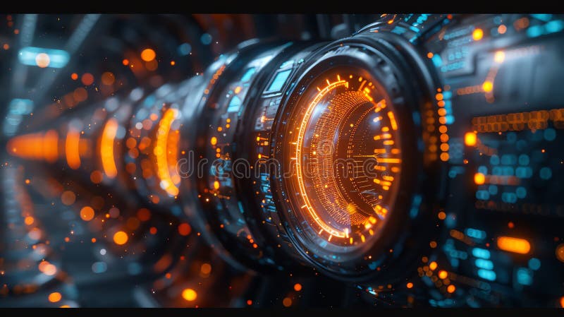 Futuristic Technology Concept, Close-up of Glowing Digital Components ...