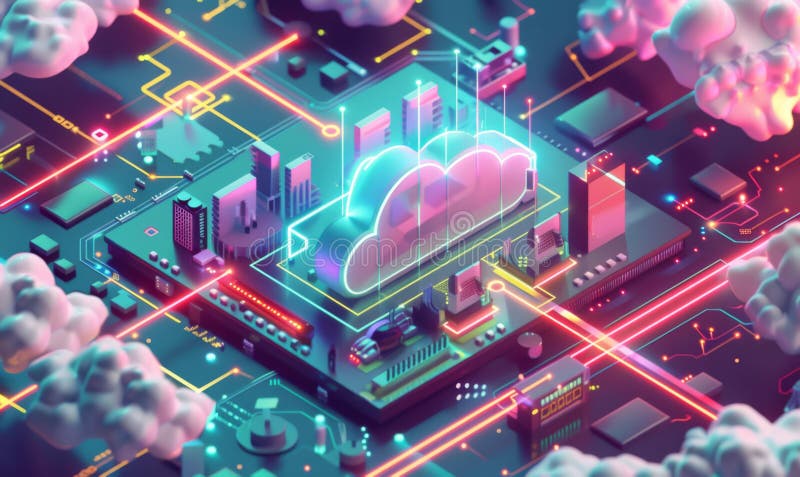 Futuristic Technology Concept, Cloud Computing Concept. Technological Interface and Clouds with ...