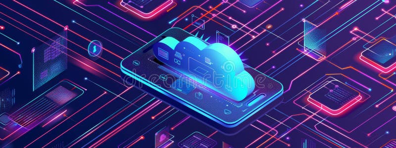 Futuristic Technology Concept, Cloud Computing Concept. Technological Interface and Clouds with ...