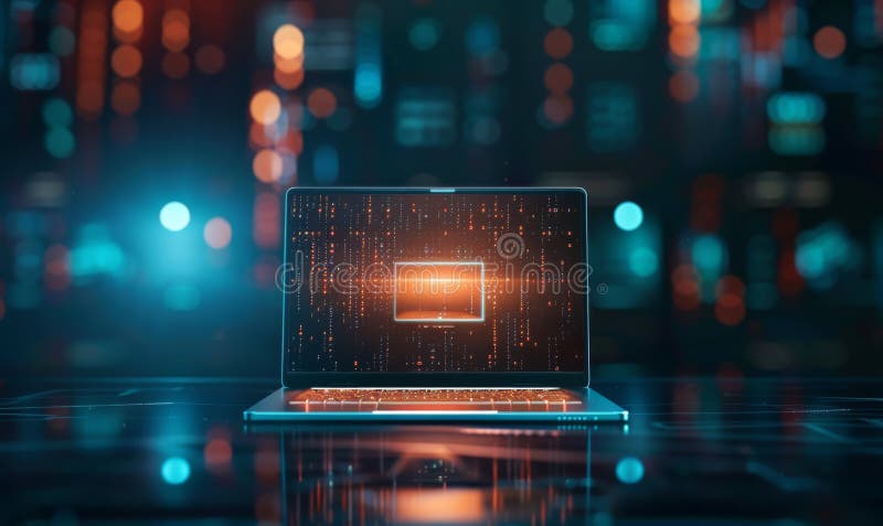 Futuristic Technology Concept, Cloud Computing Concept. Laptop with ...