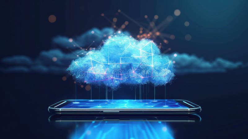 Futuristic Technology Concept, Cloud Computing Concept. Phone with Technological Interface and ...
