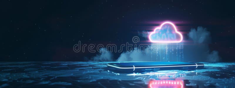 Futuristic Technology Concept, Cloud Computing Concept. Phone with Technological Interface and ...
