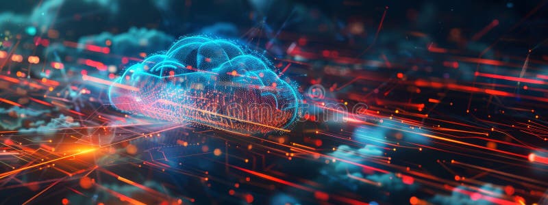 Futuristic Technology Concept, Cloud Computing Concept. Technological Interface and Clouds Stock ...