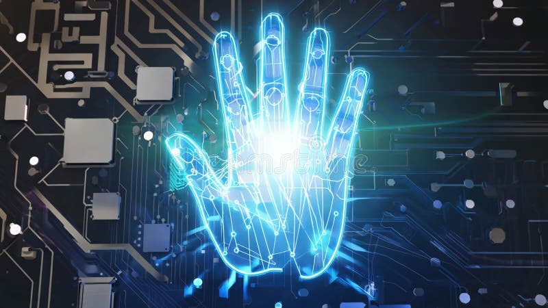 Futuristic Technology Concept with Digital Handprint on Circuit Board ...