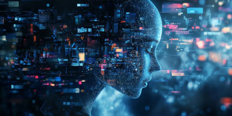 Futuristic Technology Concept with Digital Human Face Silhouette Stock ...