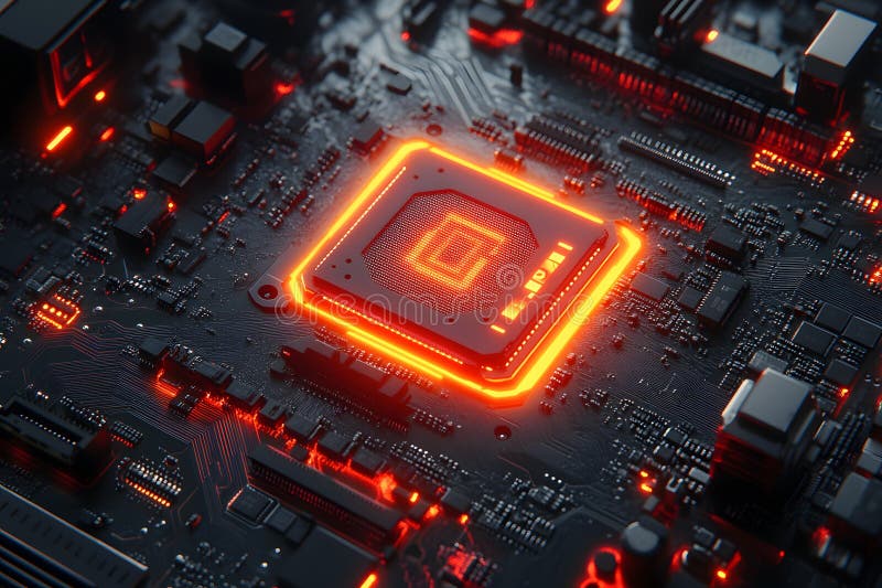 Futuristic Technology Concept Featuring Glowing Processor on Circuit ...