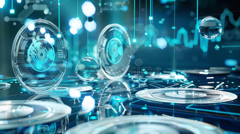 Futuristic Technology Concept with Glowing Circuits and Spheres Stock ...