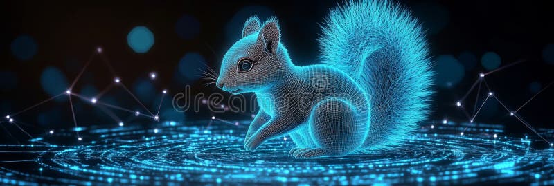 Futuristic Technology Concept Glowing Holographic Squirrel on Blue ...