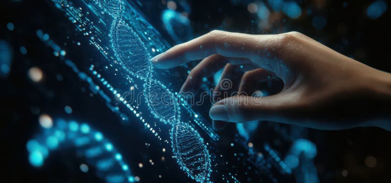 Futuristic Technology Concept with Hand Interacting with Digital DNA ...