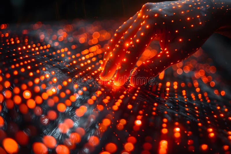 Futuristic Technology Concept with Hand Interacting with Glowing Red ...