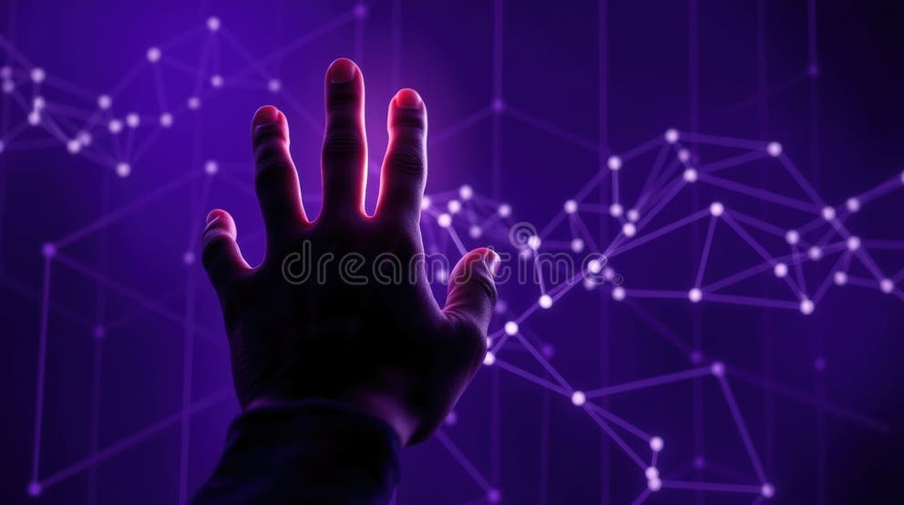 Futuristic Technology Concept with Human Hand Touching Glowing Data ...