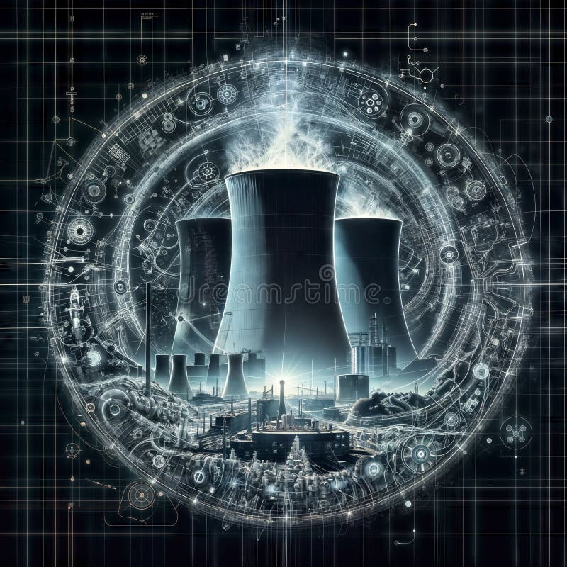 Nuclear Power Plant in Futuristic Technology Concept. 3D Rendering ...