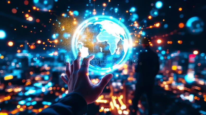 Futuristic Technology Connection Global Network Reaching Out Connecting ...