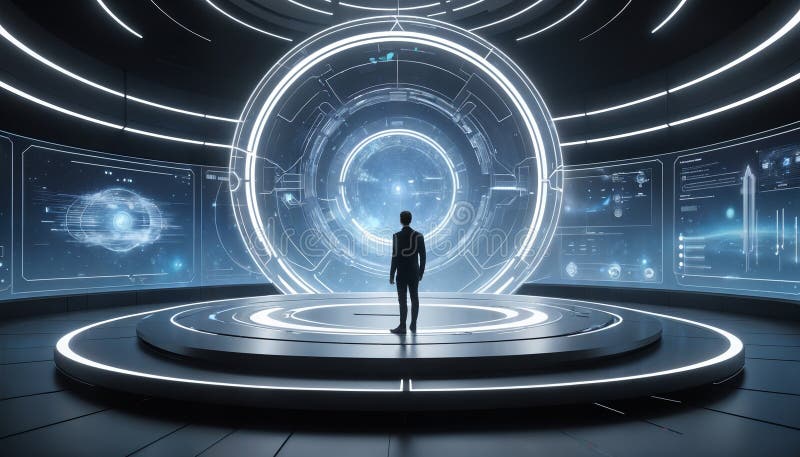 Futuristic Technology Console Screen with Person in Advanced Control ...