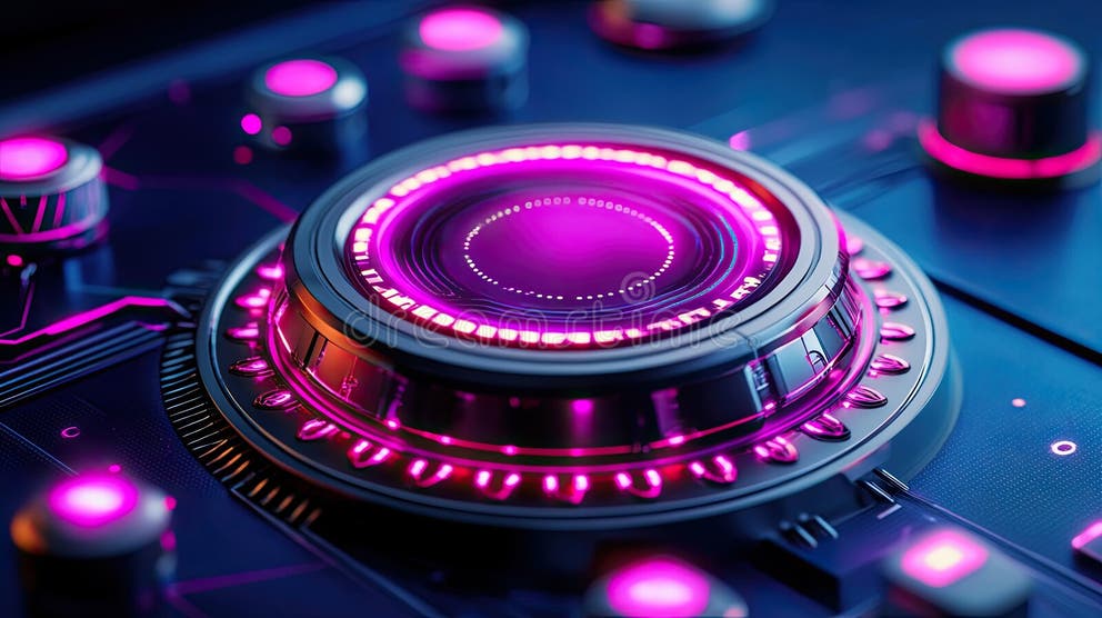 Futuristic Technology Control Panel with Pink Neon Lights Stock Photo ...