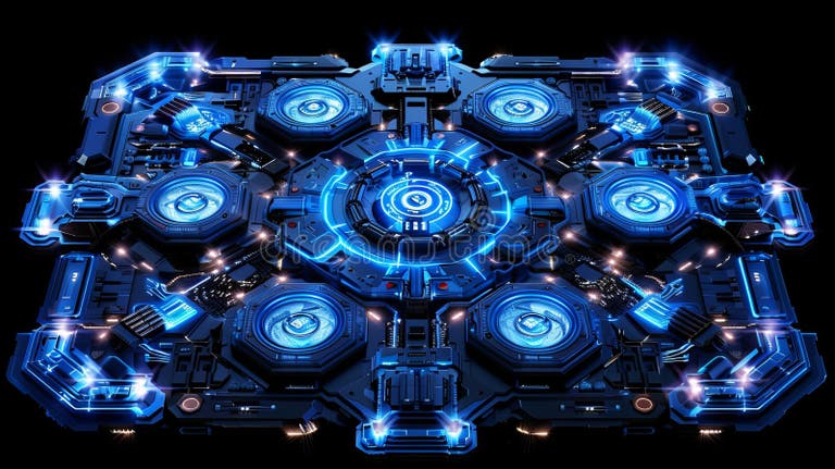 Futuristic Technology Core: AI Neural Network Hub, Quantum Computing ...