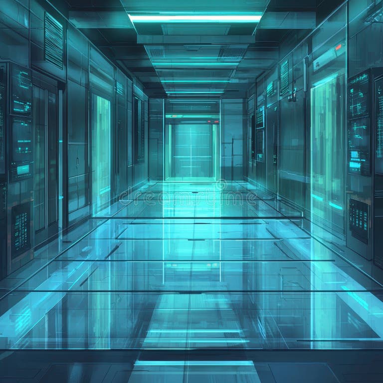 Futuristic Technology Corridor with Glowing Lights and Sleek Surfaces ...