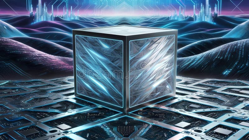 Futuristic Technology Cube on Circuit Board Stock Illustration - Illustration of cube, graphic ...