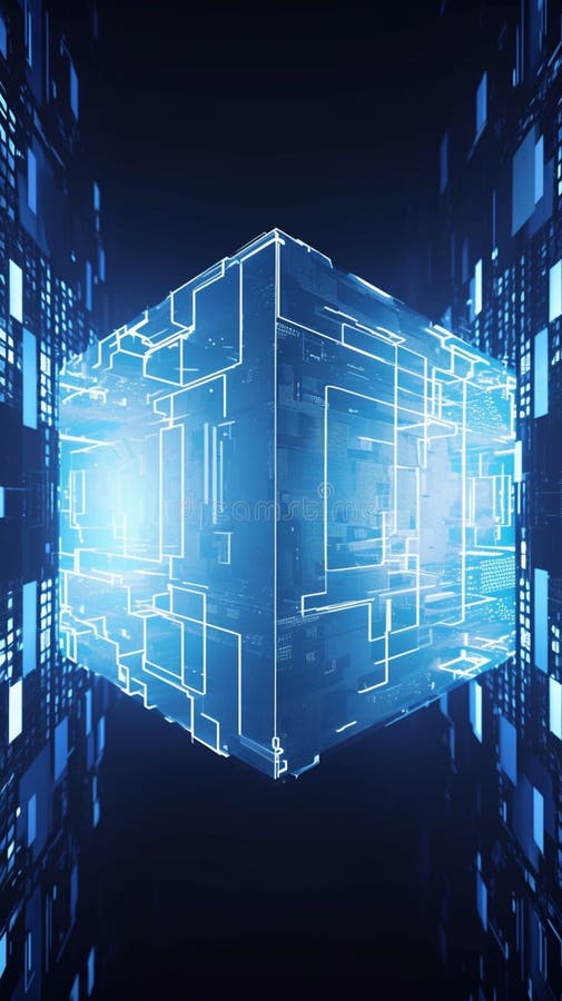 Futuristic Technology Cube Showcased Against Cyberspace Background in ...