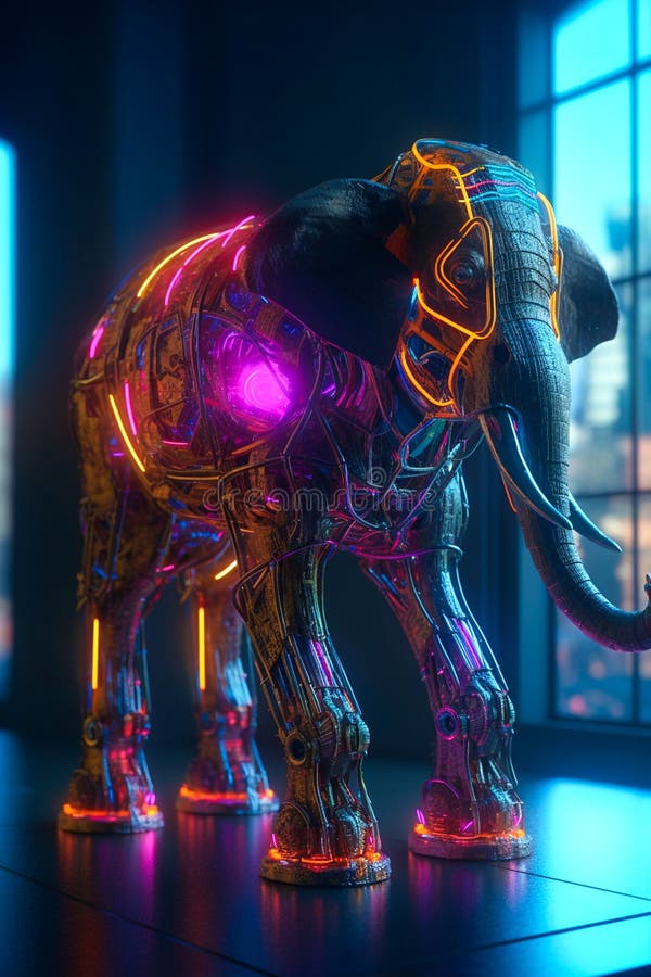 Futuristic Technology Cyberpunk Elephant Neon Stock Photo - Image of ...