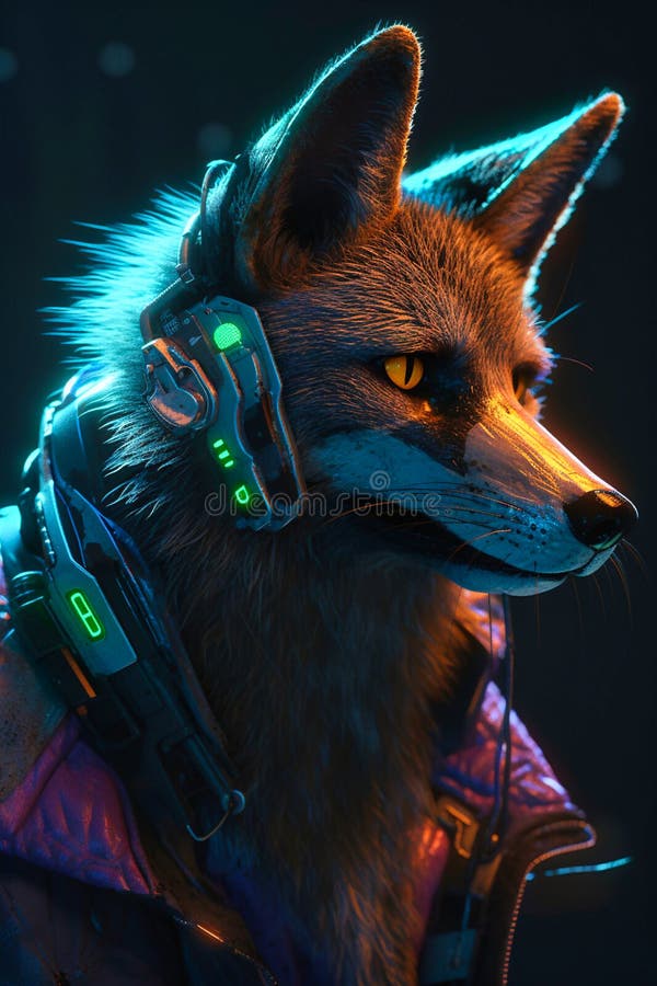 Futuristic Technology of Cyberpunk Fox Stock Photo - Image of logo ...