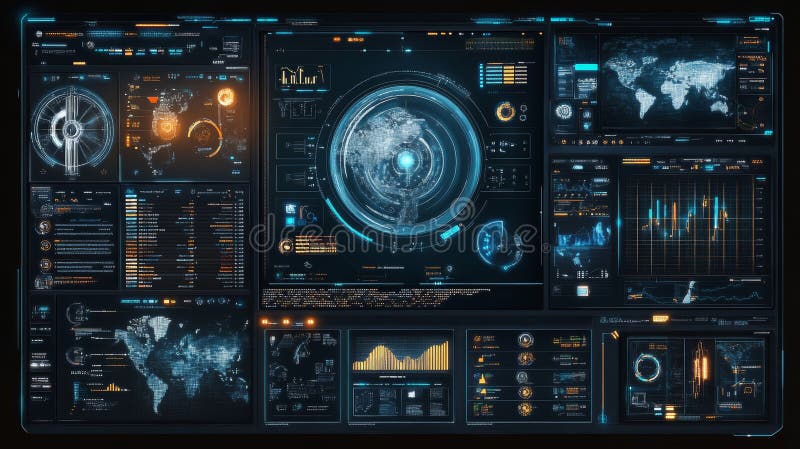 Futuristic Technology Data Analysis Display with Charts, Graphs, and ...