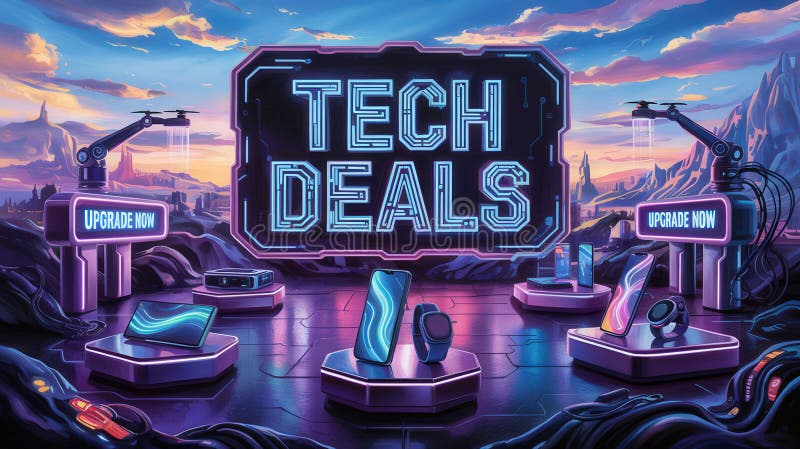 Futuristic Technology Deals Concept with Neon Sign Tech Deals and ...